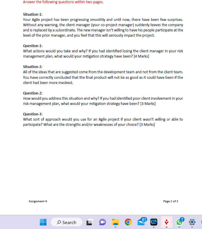 Solved Situation-1: Your Agile project has been progressing | Chegg.com