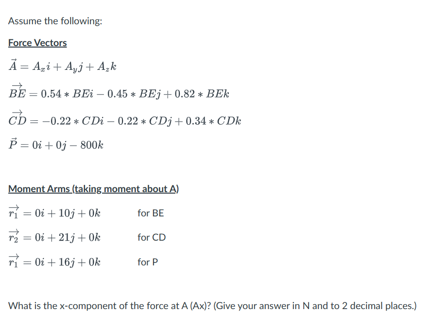 Solved Assume the following: Force Vectors | Chegg.com