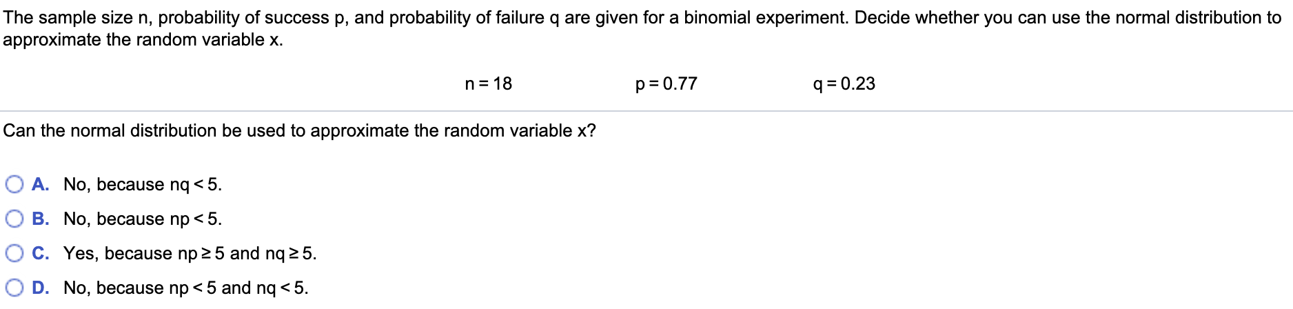Solved The sample size n, probability of success p, and | Chegg.com