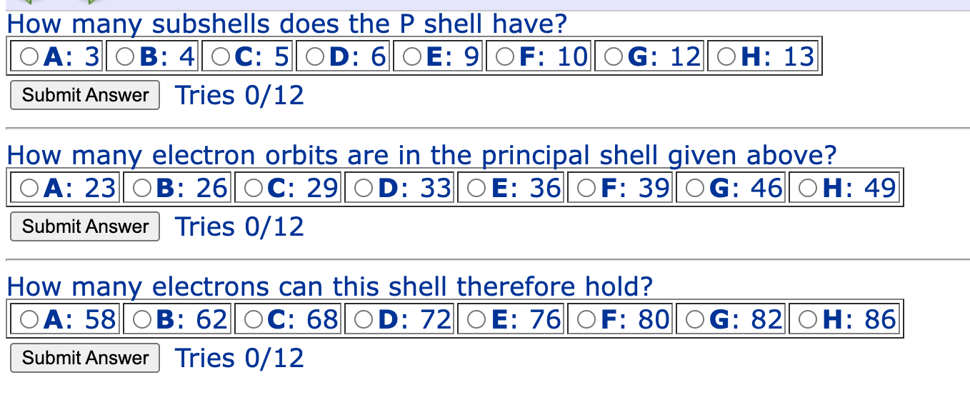 Solved How many subshells does the P shell have? OA: 3|OB: | Chegg.com