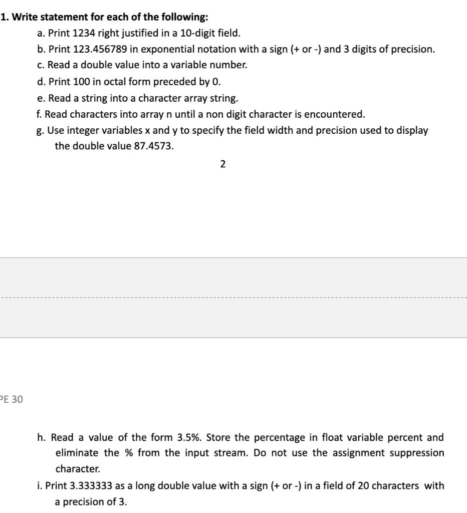 Solved Write Statement For Each Of The Following A Print 2849
