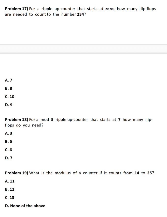 Solved Problem 17) For a ripple up-counter that starts at | Chegg.com
