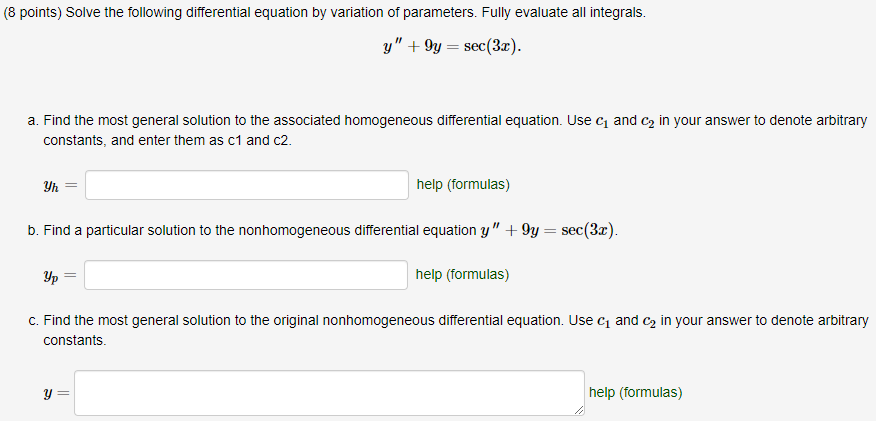 Solved (8 points) Solve the following differential equation | Chegg.com