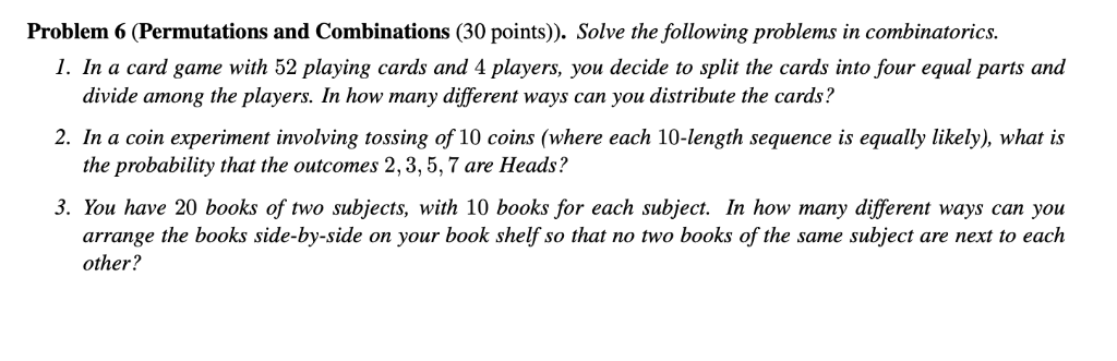 Solved Problem (Permutations and Combinations (30 points). | Chegg.com