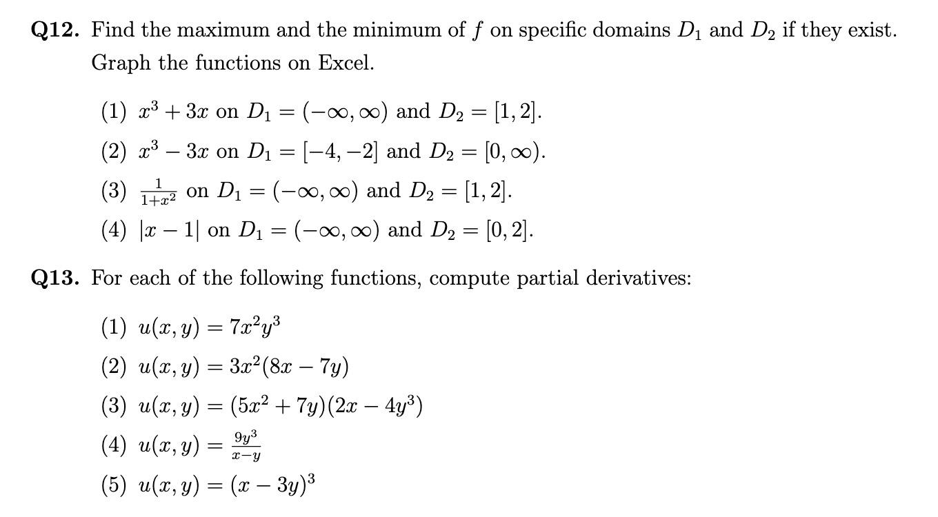 Solved Q12. Find the maximum and the minimum of f on | Chegg.com