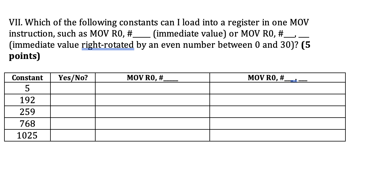 Solved VII. Which of the following constants can I load into | Chegg.com