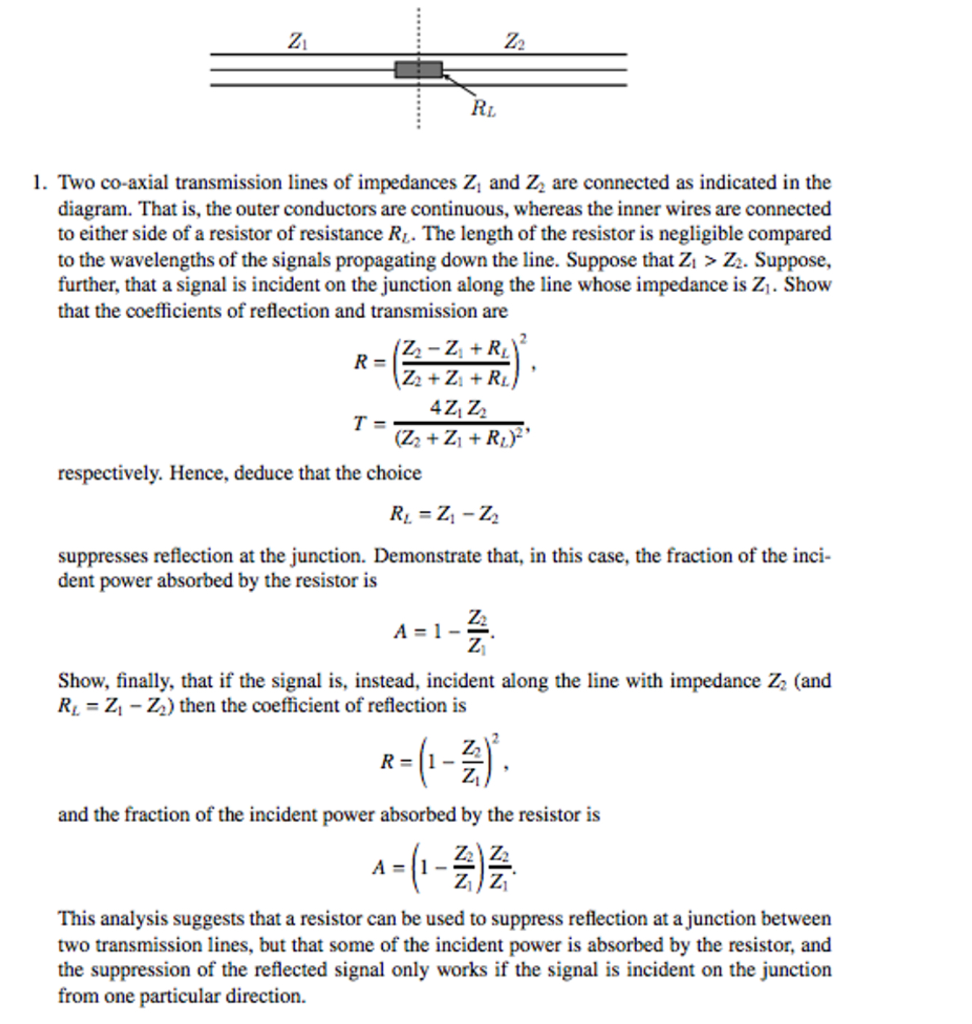 21 Z2 1. Two co-axial transmission lines of | Chegg.com