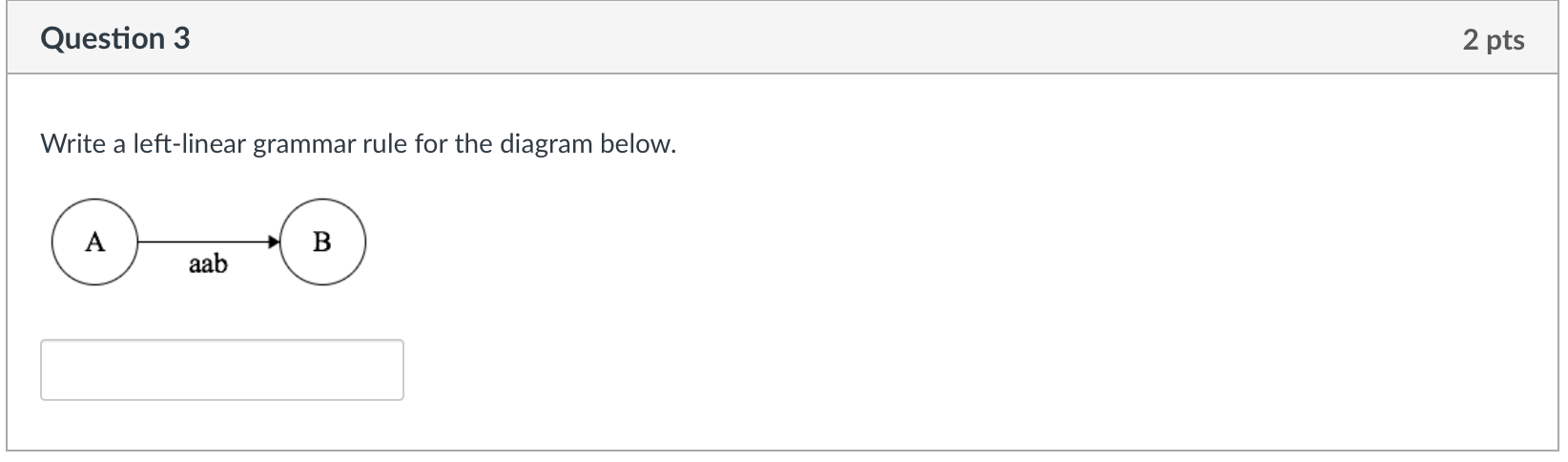 Solved Question 3 2 pts Write a left-linear grammar rule for | Chegg.com