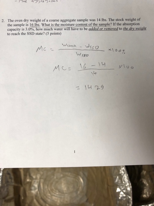 Solved The oven dry weight of a coarse aggregate sample was | Chegg.com