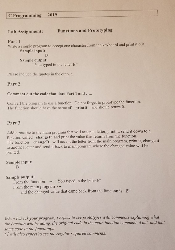 Solved C Programming 2019 Functions And Prototyping Lab 4618