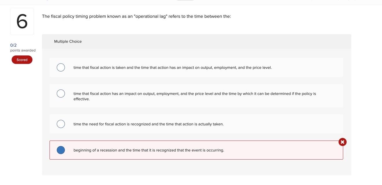Solved The fiscal policy timing problem known as an | Chegg.com