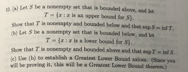 Solved 10. (a) Let S be a nonempty set that is bounded | Chegg.com