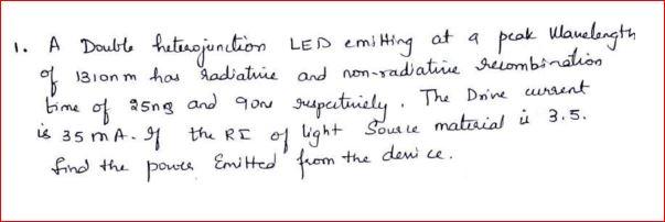 Solved A Double heterojunction LED emitting at a peak | Chegg.com