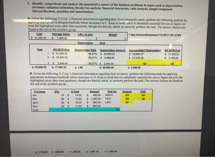 Solved 2. Identify, comprehend and analyze the quantitative | Chegg.com