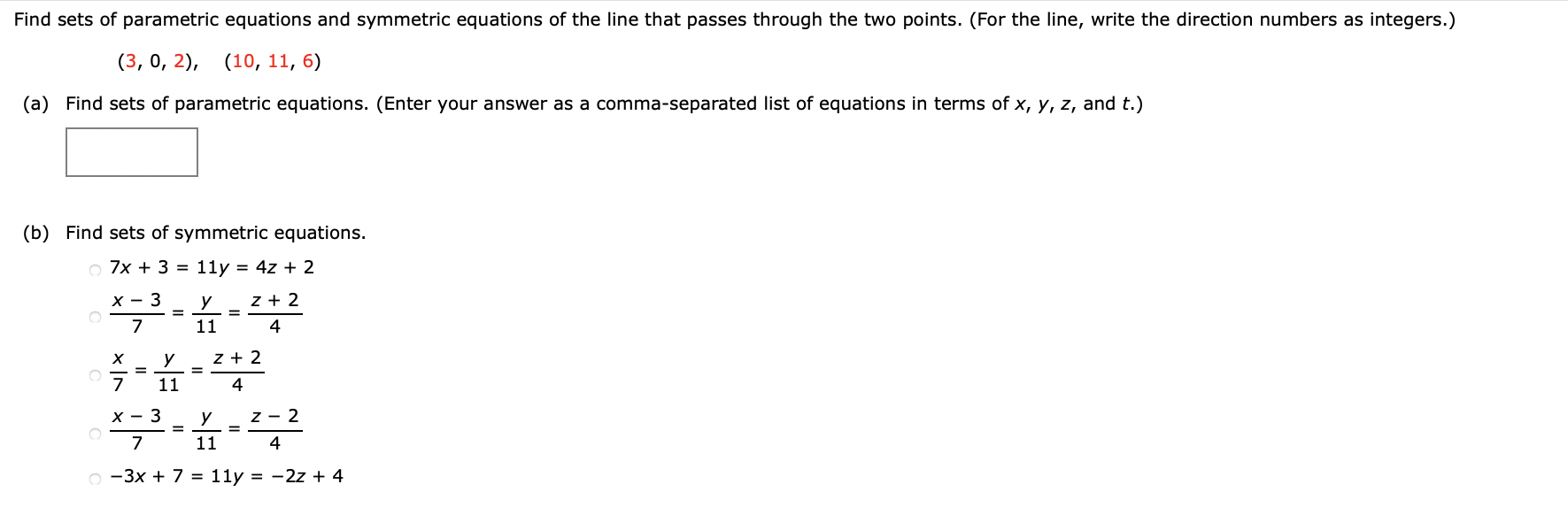 Solved Find sets of parametric equations and symmetric | Chegg.com