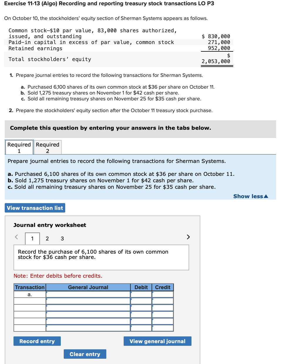 Solved Exercise 11-13 (Algo) Recording and reporting | Chegg.com