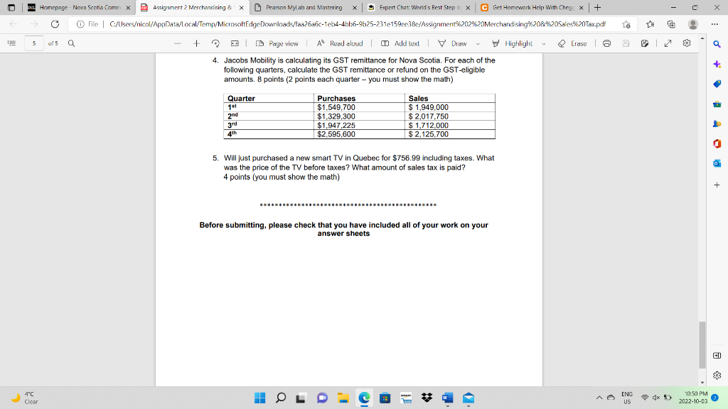 4. Jacobs Mobility is calculating its GST remittance | Chegg.com
