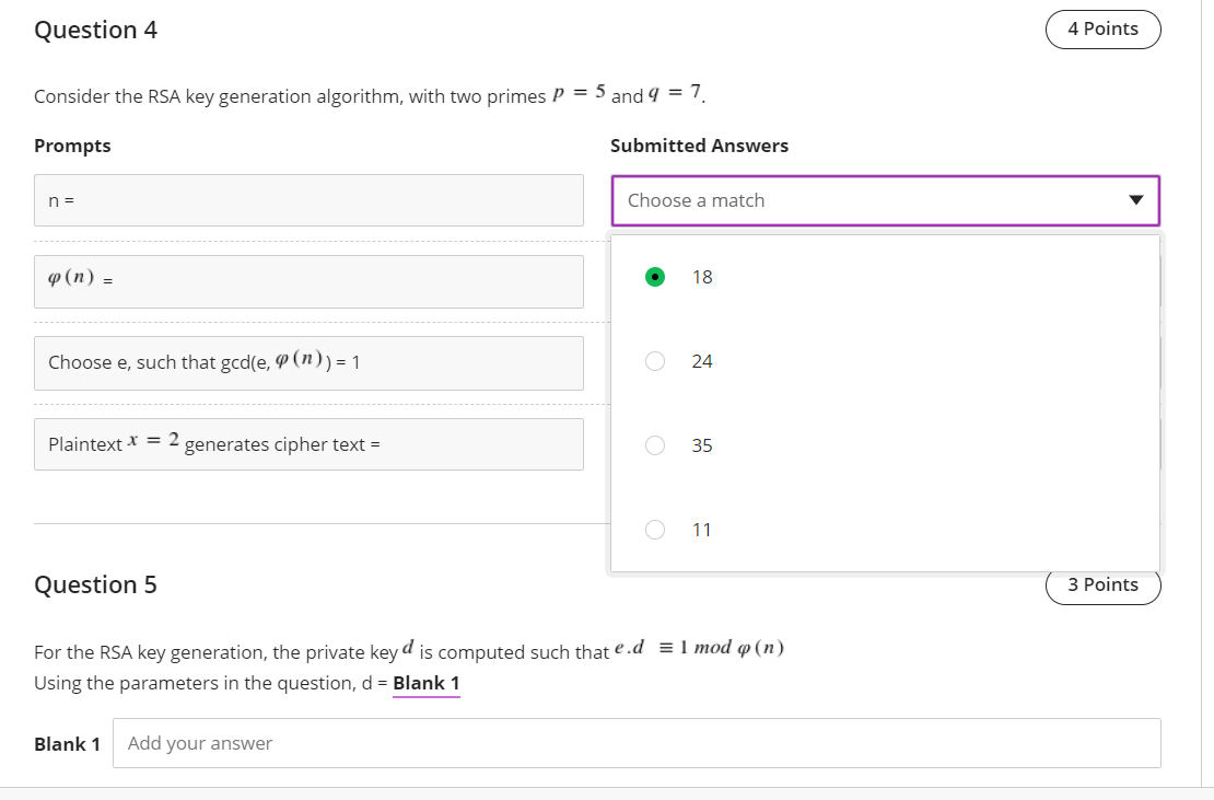 Solved Question 4 4 Points Consider the RSA key generation | Chegg.com