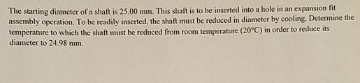 Solved The starting diameter of a shaft is 25.00 mm. This | Chegg.com