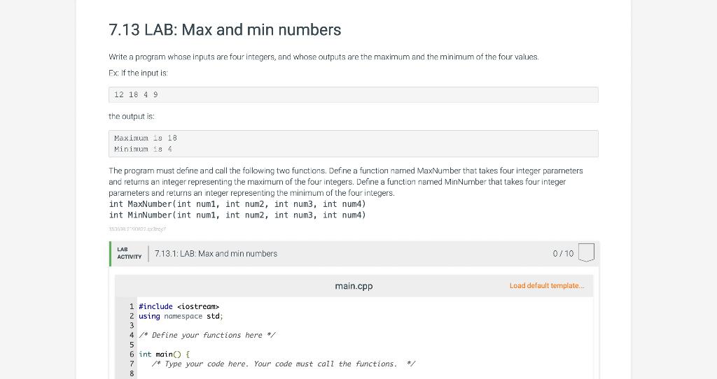 Solved 7 13 Lab Max And Min Numbers Write A Program Whose
