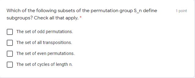 Solved 1 point Which of the following subsets of the | Chegg.com