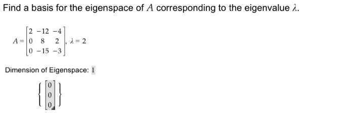 Solved Find a basis for the eigenspace of A corresponding to | Chegg.com