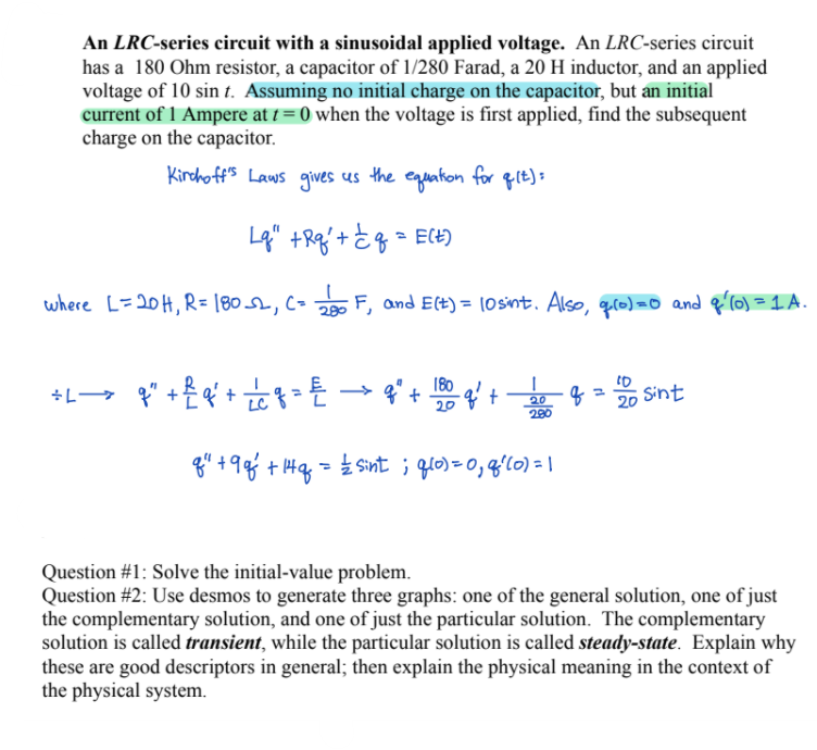 Solved An LRC-series circuit with a sinusoidal applied | Chegg.com