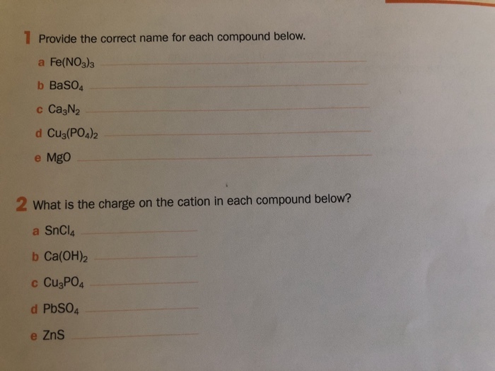 Solved 1 Provide the correct name for each compound below. a | Chegg.com