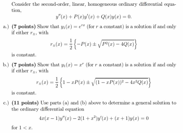 Solved Consider The Second Order Linear Homogeneous