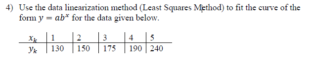 Solved 4) Use the data linearization method (Least Squares | Chegg.com