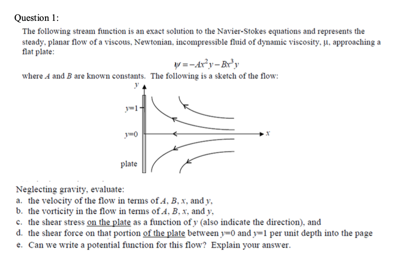 Solved Question 1: The following stream function is an exact | Chegg.com