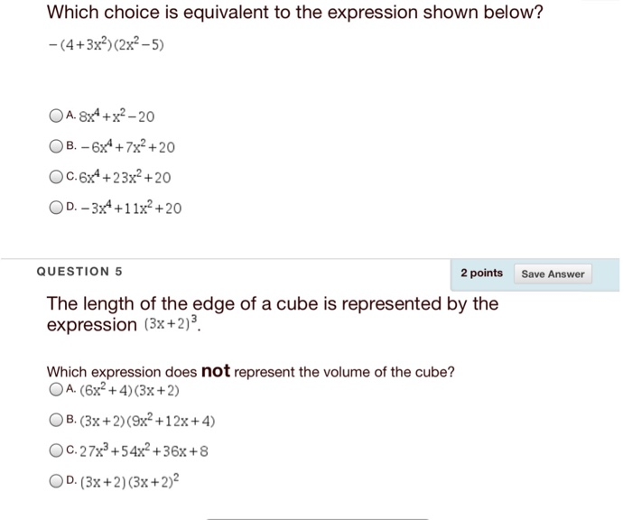 Solved Which choice is equivalent to the expression shown | Chegg.com