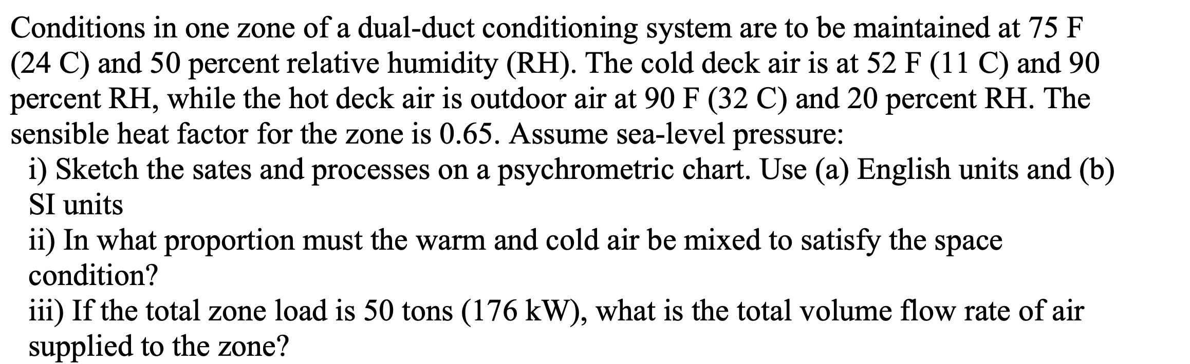 Solved Conditions in one zone of a dual-duct conditioning | Chegg.com