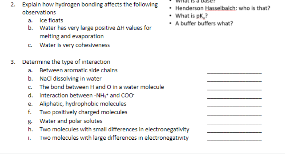 Solved Explain how hydrogen bonding affects the | Chegg.com