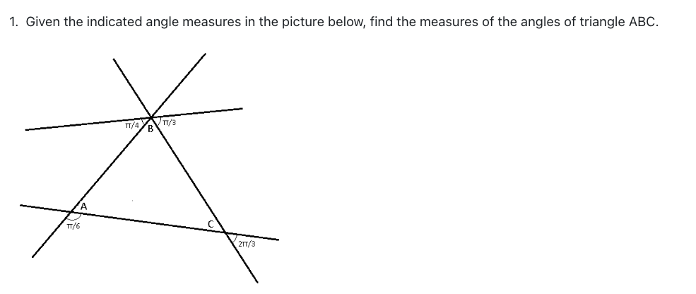 Solved 1. Given the indicated angle measures in the picture | Chegg.com