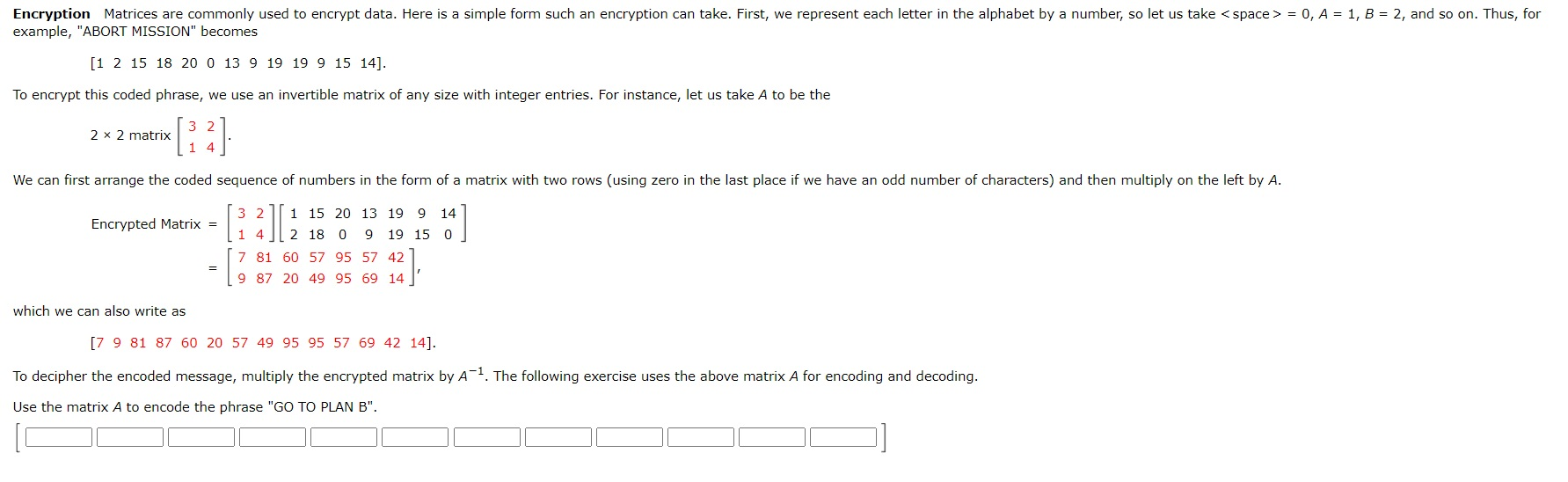 Solved Encryption Matrices are commonly used to encrypt | Chegg.com