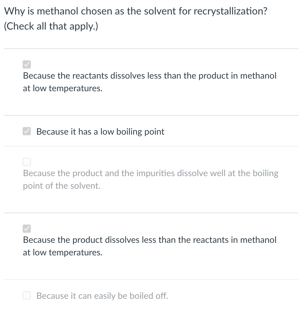 Solved Why is methanol chosen as the solvent for | Chegg.com