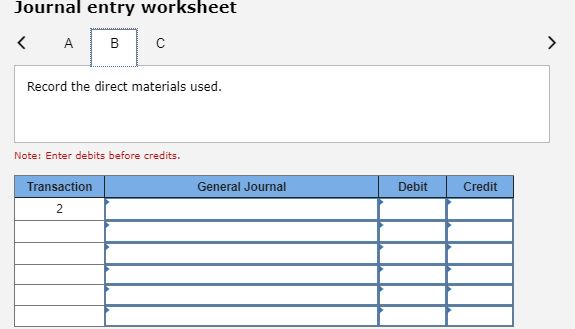 Solved Journal entry worksheet Record the direct materials | Chegg.com