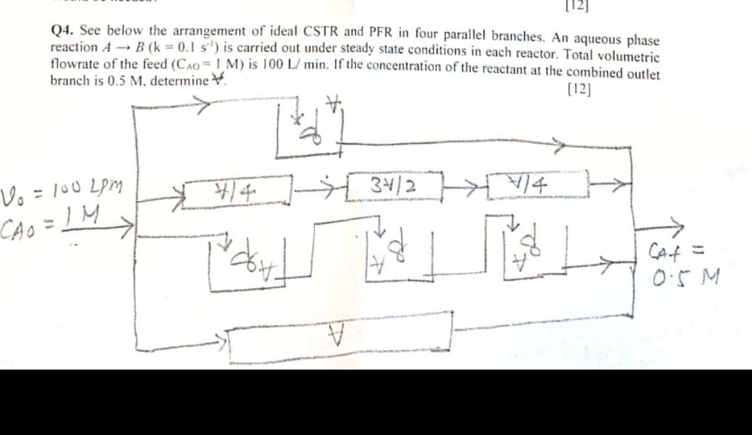 Q4. See below the arrangement of ideal CSTR and PFR | Chegg.com