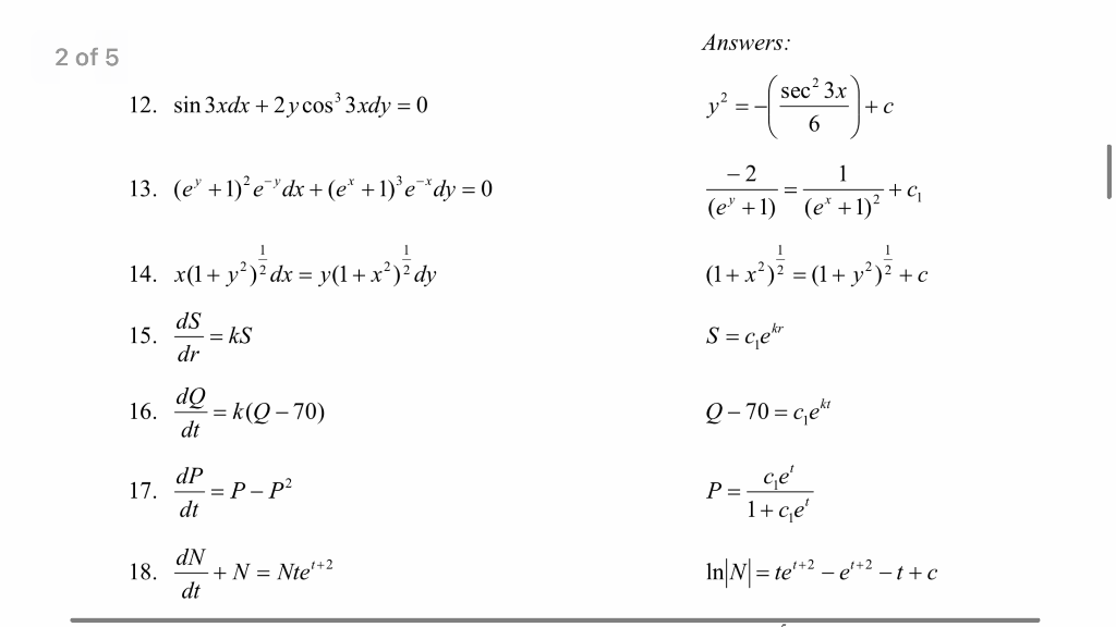 Solved Tutorial 2 Separable Variables And Linear Equations