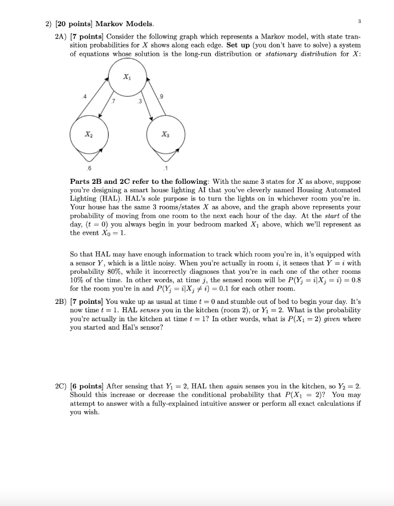 3 2) (20 points) Markov Models 2A) (7 points] | Chegg.com