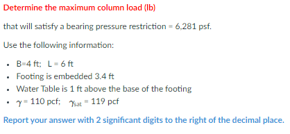 Solved Determine the maximum column load (lb) that will | Chegg.com