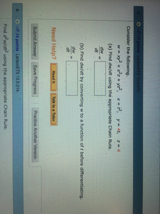 Solved Consider the following (a) Find dw/dt using the | Chegg.com
