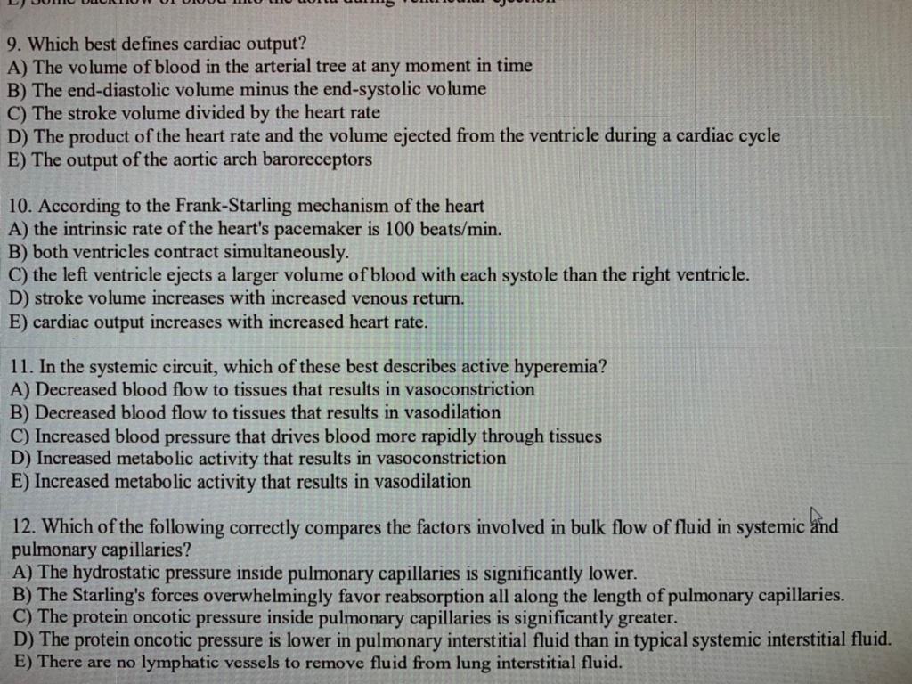 Solved 9. Which best defines cardiac output? A) The volume | Chegg.com