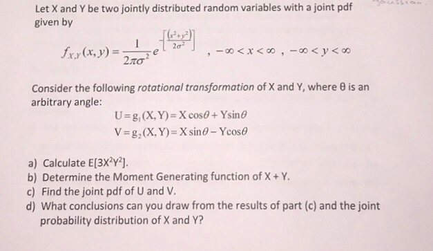 Solved Let X and Y be two jointly distributed random | Chegg.com