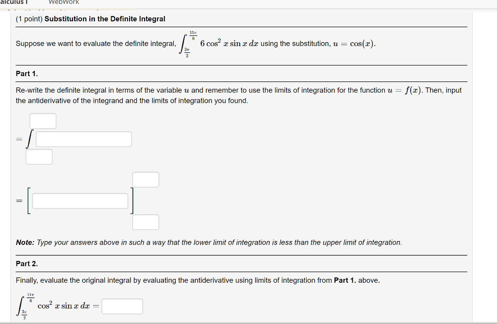 Solved alculus WebWork (1 point) Substitution in the | Chegg.com