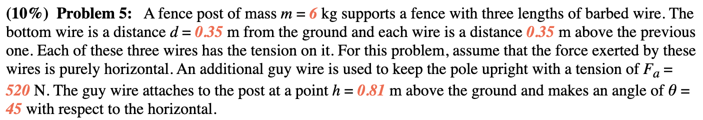 Solved (10\%) Problem 5: A fence post of mass m=6 kg | Chegg.com