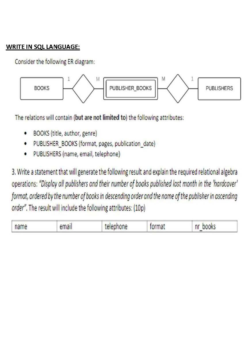 Solved WRITE IN SQL LANGUAGE: Consider the following ER | Chegg.com
