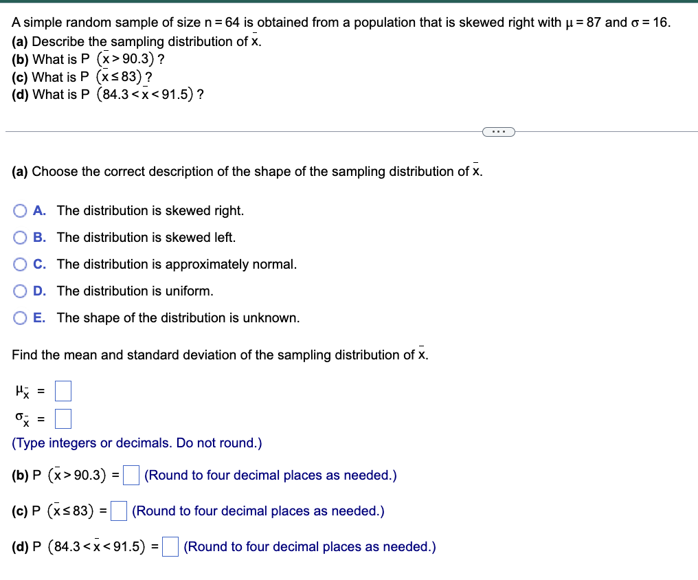Solved Suppose a simple random sample of size n=50 is | Chegg.com