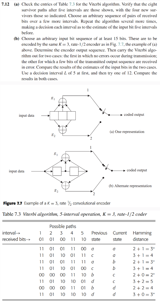 Solved (a) ﻿Check the entries of Table 7.3 ﻿for the Viterbi | Chegg.com